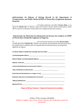 Fillable Online Authorization for Release of Driving Record by DTOP of ...