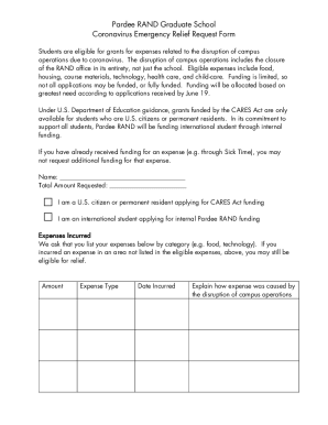 Fillable Online Coronavirus Emergency Relief Request Form Fax Email ...