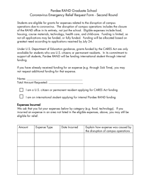 Fillable Online Coronavirus Emergency Relief Request Form - Second ...
