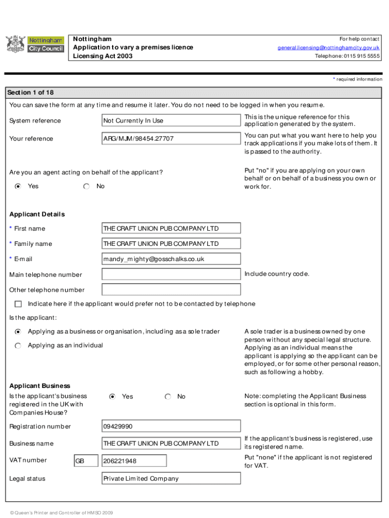 Fillable Online Variation of Premises Licence - Nottingham City Council Fax Email Print - pdfFiller