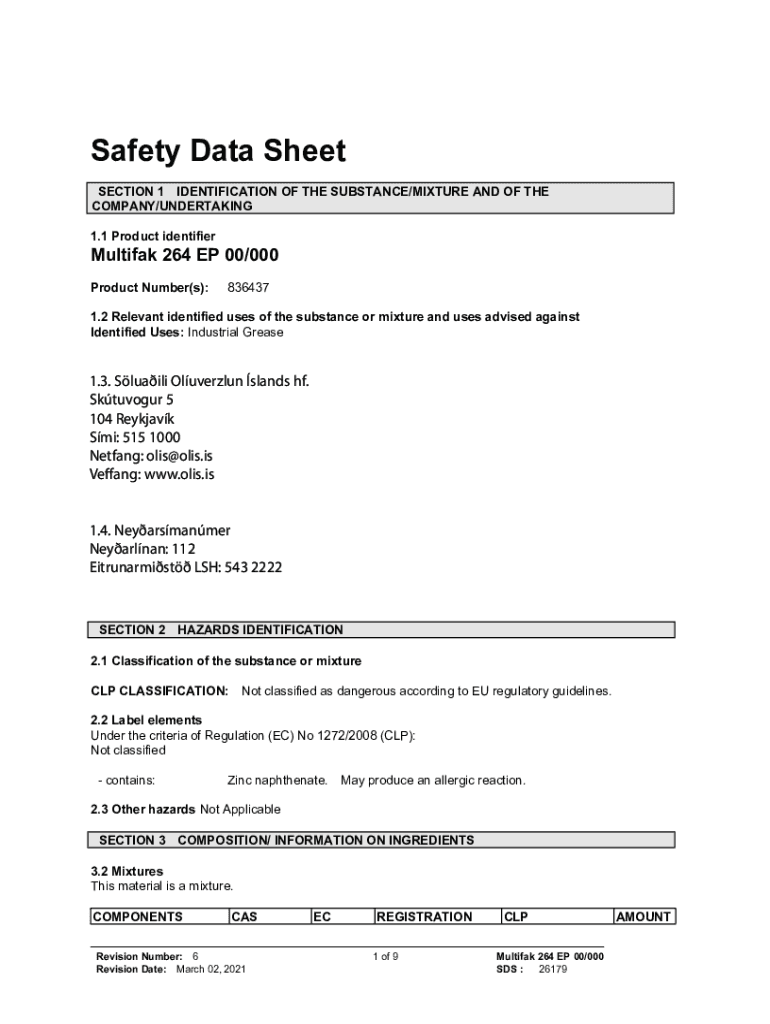 Fillable Online Safety data sheet1. Identification of the substance ...