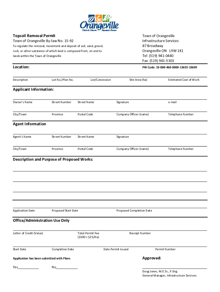 Fillable Online Topsoil Removal Permit. Topsoil Removal Permit Fax ...