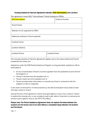 Fillable Online Housing Assistance Payment Agreement between (ESG ...
