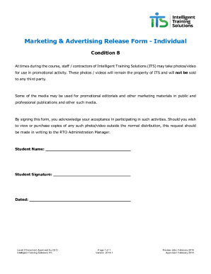 Fillable Online Marketing and Advertising Release Form - Individual Fax ...