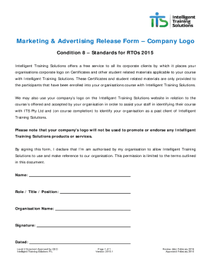 Fillable Online Marketing and Advertising Release Form - Company Logo ...