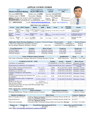 Fillable Online Electrician APPLICATION FORM - Dmytro Galounets Fax ...