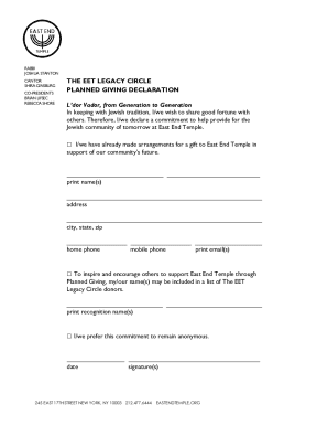 Fillable Online The EET Legacy Circle Planned Giving Declaration Fax Email Print - pdfFiller