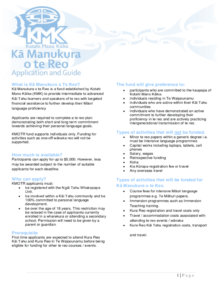 Fillable Online K Manukura o te Reo - Application Form - Kotahi Mano ...