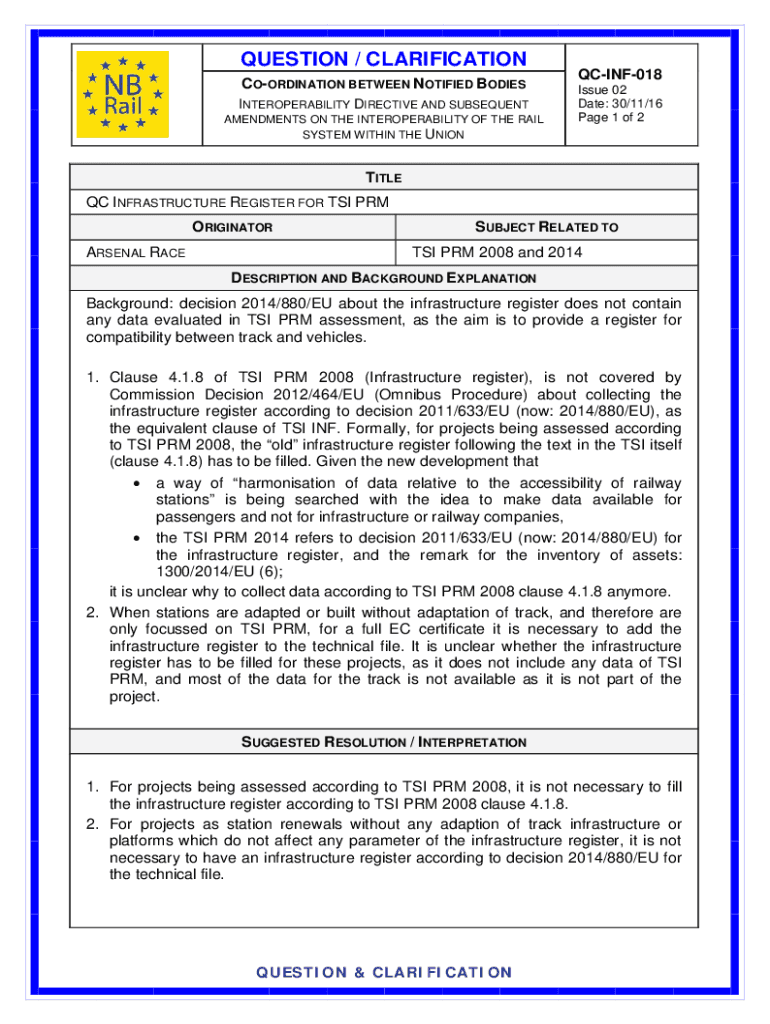 Fillable Online QC-INF-018 Issue 02 - Register TSI PRM without TO new ...
