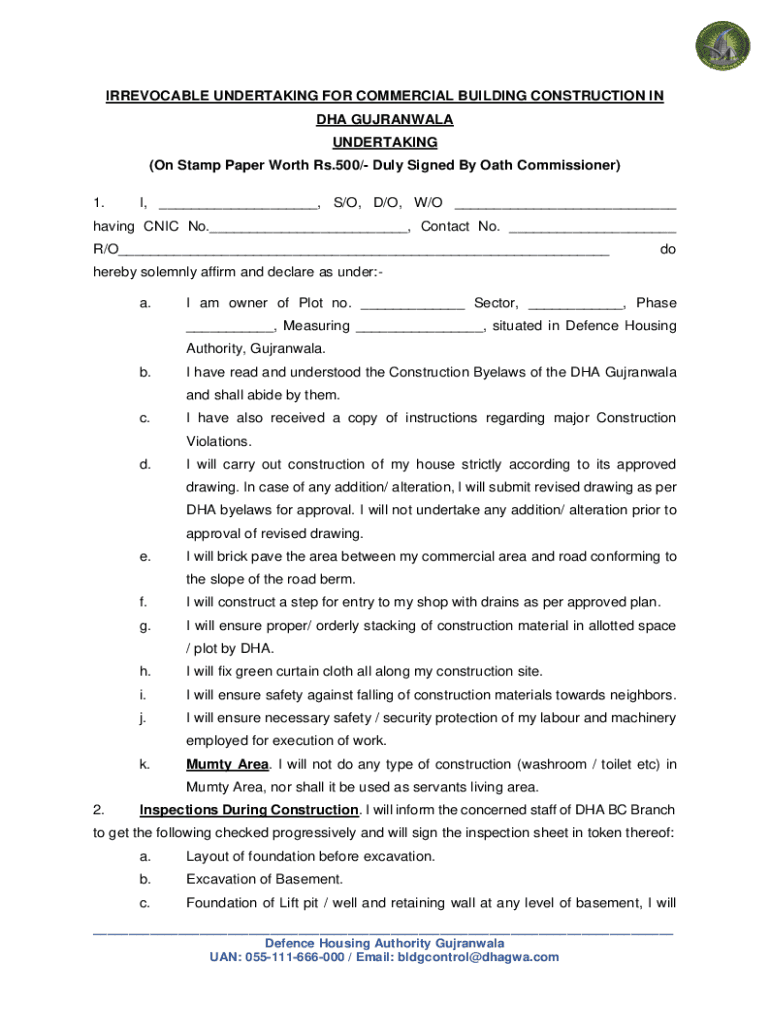 Fillable Online undertaking for renovation of commercial buildings Fax Email Print - pdfFiller