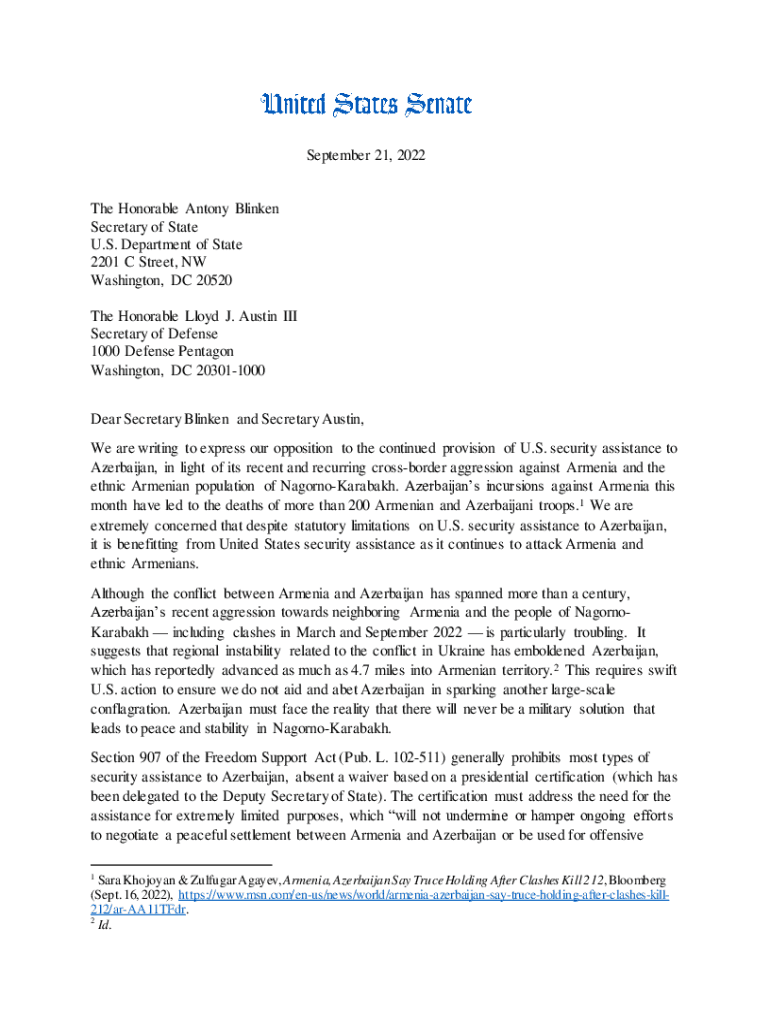 Fillable Online Senator Markey Letter on US security assistance to ...