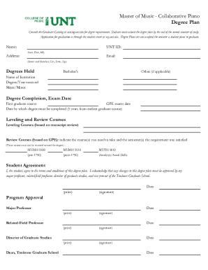 Fillable Online graduate music unt Master's degree requirements ...