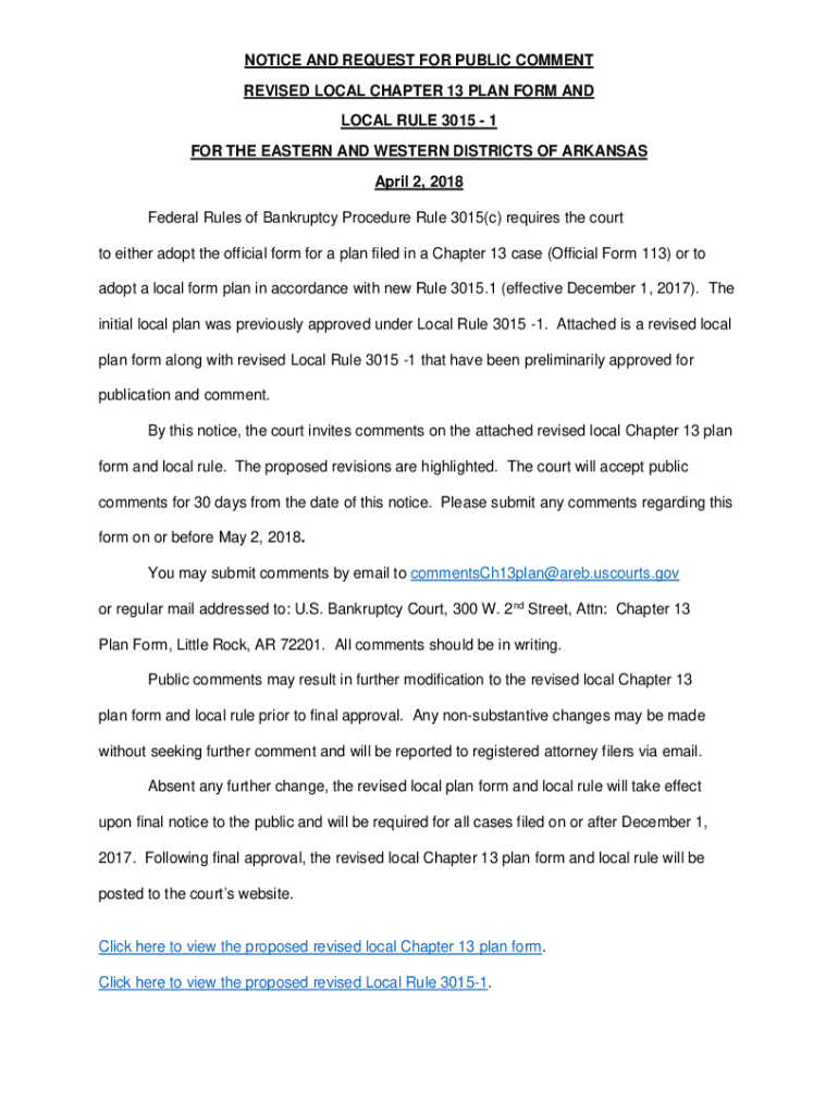 Fillable Online Notice and Request for Comment on Revised Chapter 13 ...