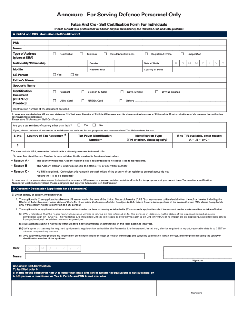 Fillable Online Annexure - For Serving Defence Personnel Only Sample ...