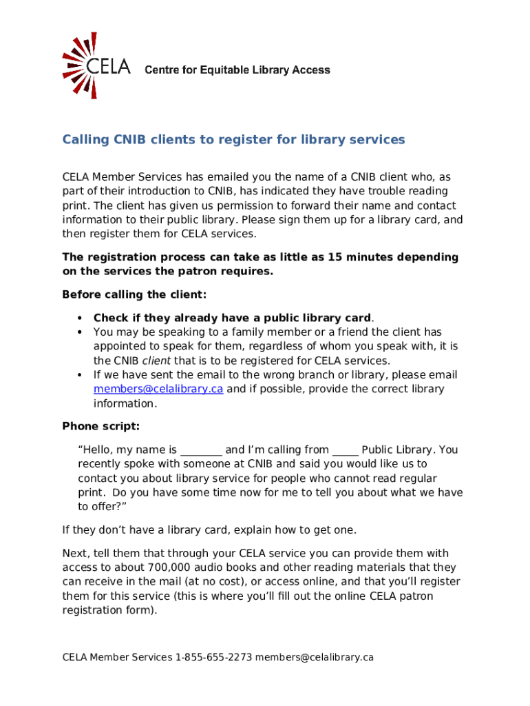 Calling CNIB clients to register for library services Doc Template ...