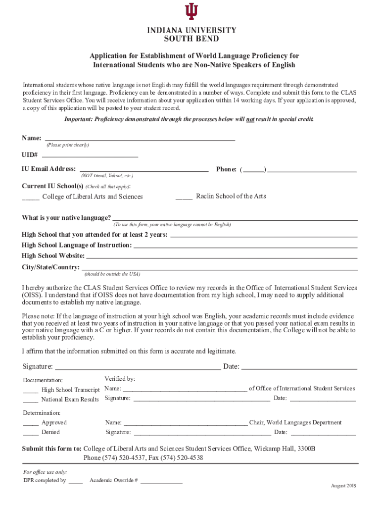 Fillable Online Application for Establishment of Foreign Language Proficiency ... Fax Email ...