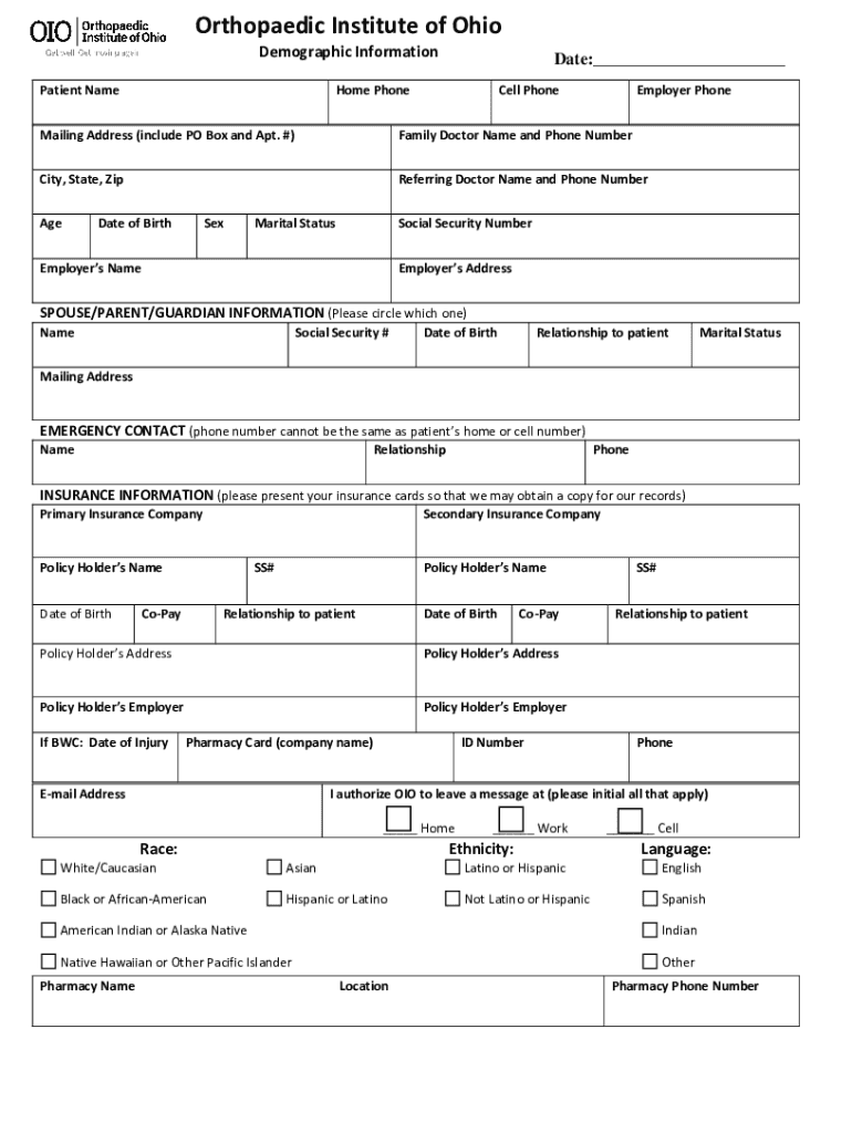 Fillable Online Tri-County Orthopaedic Center - Orthopaedic Institute of Ohio Fax Email Print ...