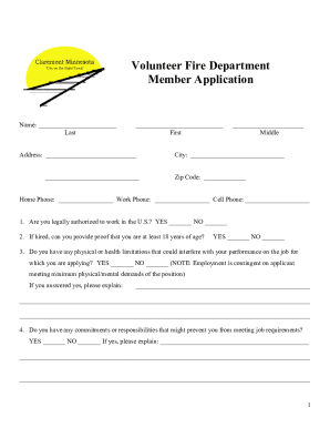 Fillable Online Volunteer Firefighter/First Responder Application Form ...