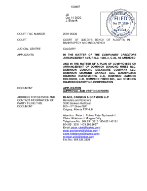 Fillable Online court file number court judicial centre applicant ...