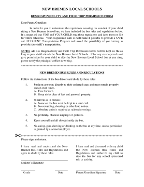 Fillable Online bus responsibility and field trip permission form Fax ...