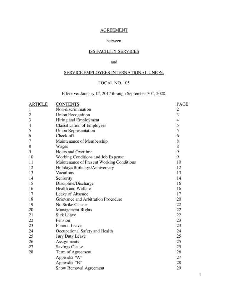 Fillable Online 1 AGREEMENT between ISS FACILITY SERVICES and ... Fax Email Print - pdfFiller