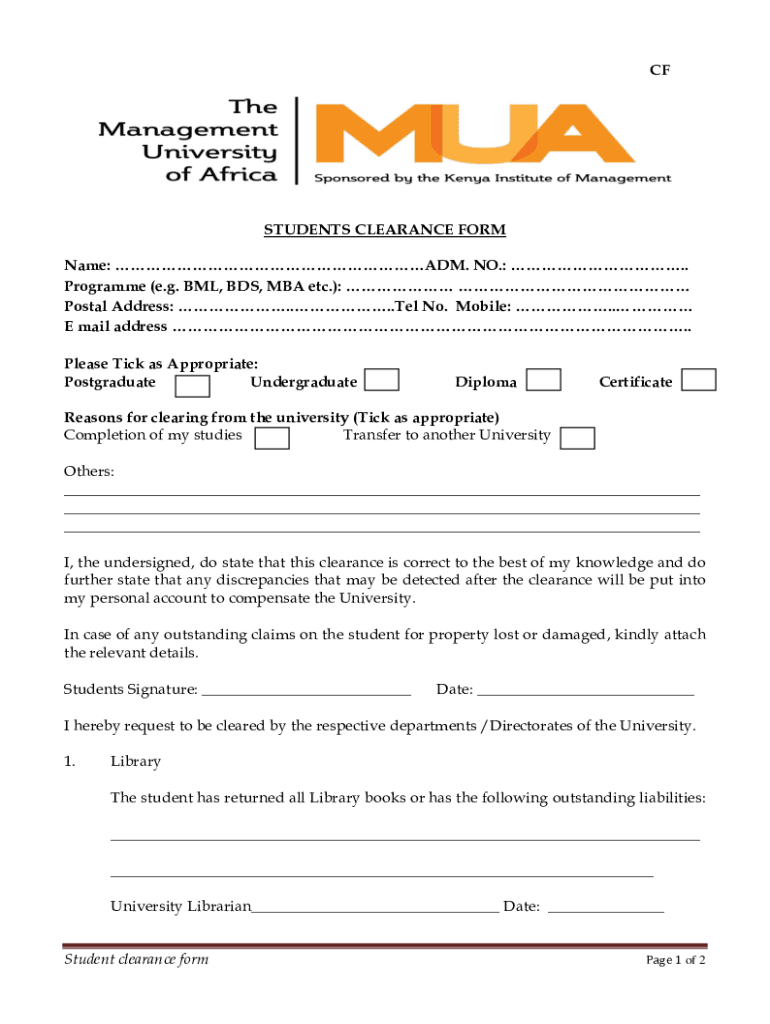 Fillable Online students clearance form Fax Email Print - pdfFiller
