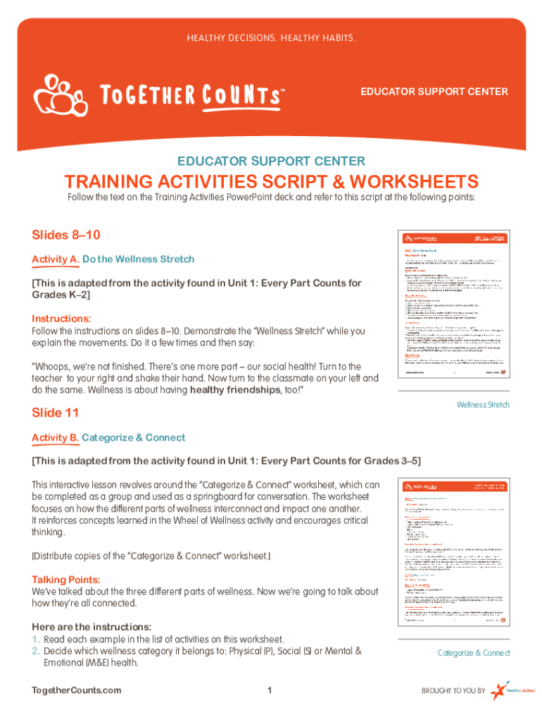Fillable Online TRAINING ACTIVITIES SCRIPT & WORKSHEETS Fax Email Print - pdfFiller