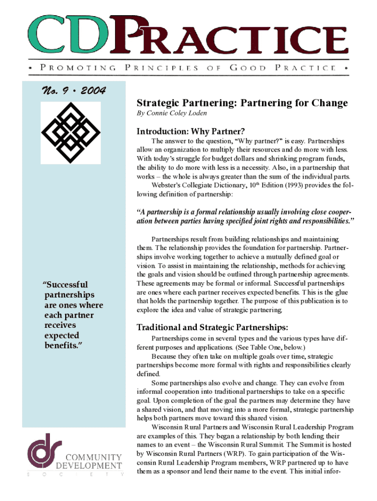 Fillable Online No. 92004 Strategic Partnering: Partnering for Change ...