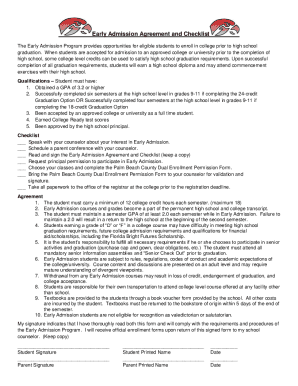 Fillable Online Early Admission Agreement and Check List Fax Email ...