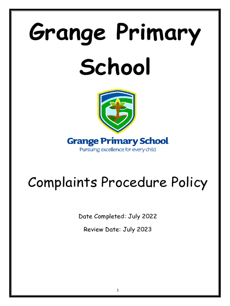 Fillable Online Complaints Procedure Policy - Grange Primary School ...
