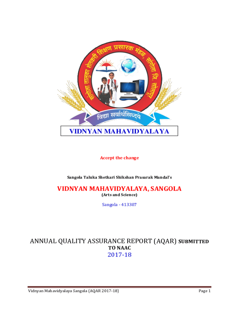 Fillable Online AQAR Report - Vidnyan Mahavidyalaya Sangola Fax Email Print - pdfFiller