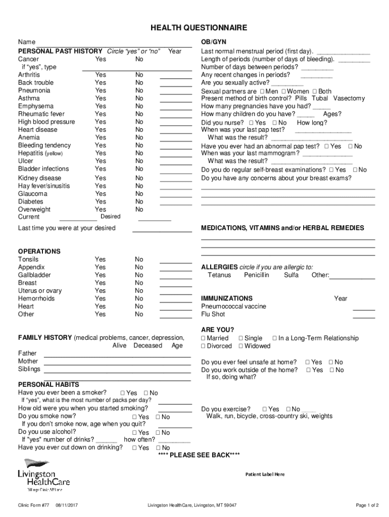 Fillable Online New Patient Health Questionnaire for Adults Fax Email ...