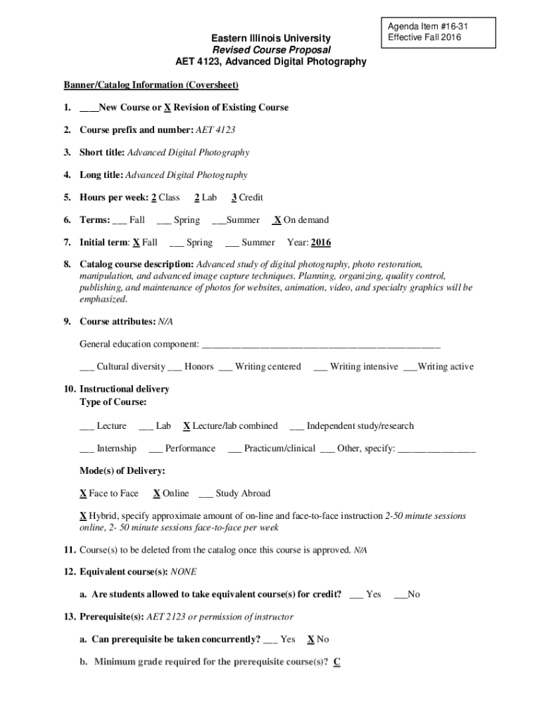 Fillable Online AET 4123 - Advanced Digital Capture for WEB and ... - EIU Catalog Fax Email ...