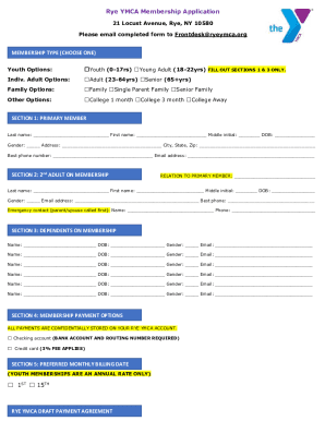 Fillable Online Rye YMCA Membership Application 1ST 15TH SECTION 1 Fax Email Print - pdfFiller