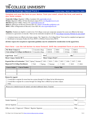Fillable Online Tri-College University Appeal Form. Student Appeal Form ...