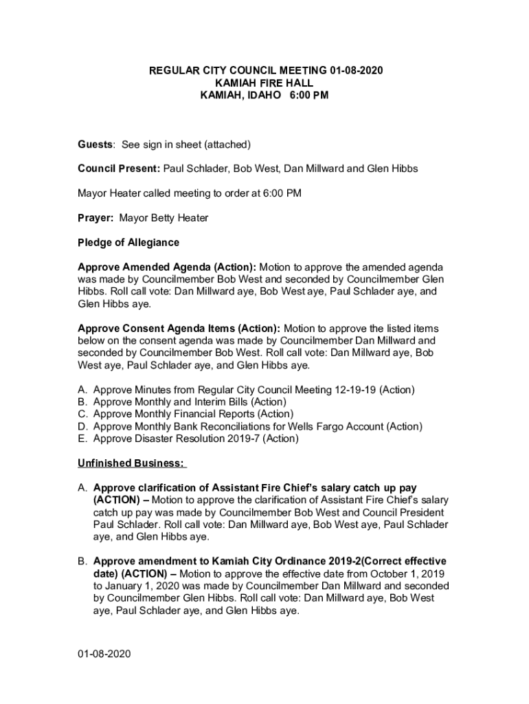 Fillable Online Guests: See sign in sheet (attached) Fax Email Print - pdfFiller