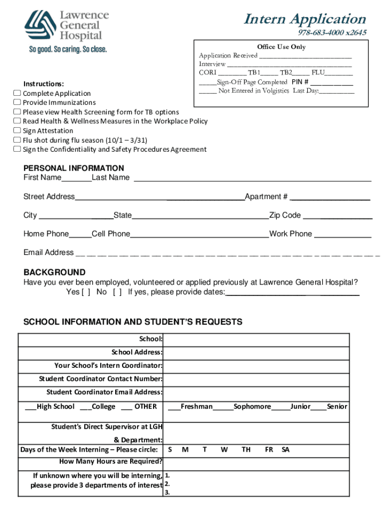 Fillable Online Student Intern Application - Lawrence General Hospital Fax Email Print - pdfFiller