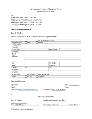 Fillable Online Annexure 4User Id Creation Form - India INX GA Fax ...