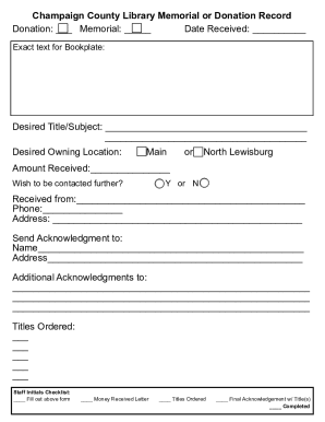 Fillable Online memorial and donation record - FORM.pdf Fax Email Print ...