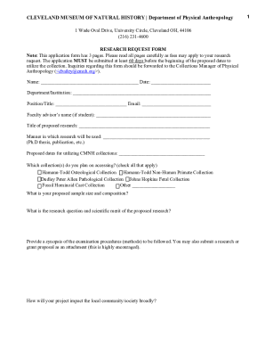 Fillable Online Research Request Form - Cleveland Museum of Natural ...