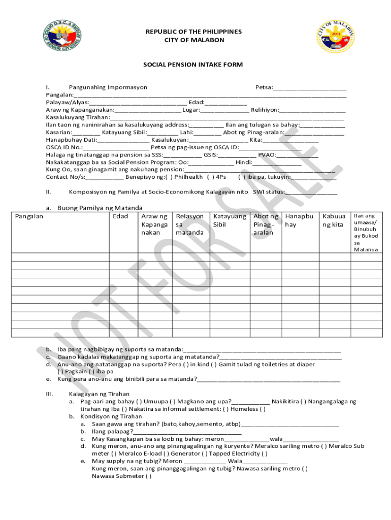 Fillable Online malabon gov Social Pension Intake Form - Malabon Fax ...