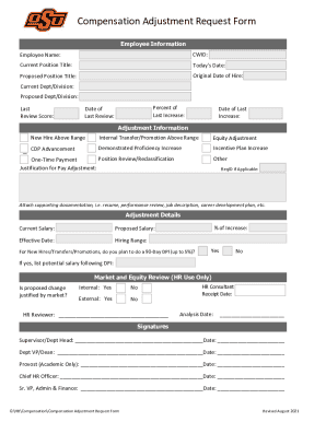 Fillable Online fm okstate COMPENSATION ADJUSTMENT REQUEST FORM ... Fax ...