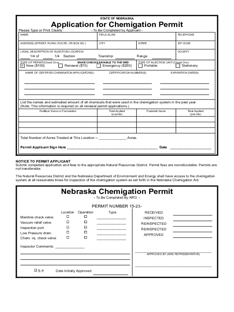 Fillable Online APPLICATION FOR CHEMIGATION USER'S PERMIT (CUP) Fax ...