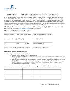 Fillable Online DV1 Standard 2021-2022 Verification Worksheet for ...