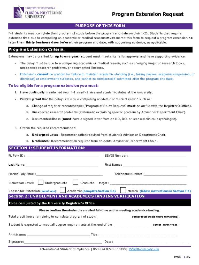Fillable Online Program Extension Request - Florida Polytechnic University Fax Email Print ...