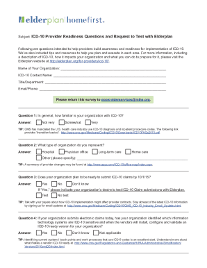 Fillable Online ICD-10 Provider Readiness Questions and Request to Test ...