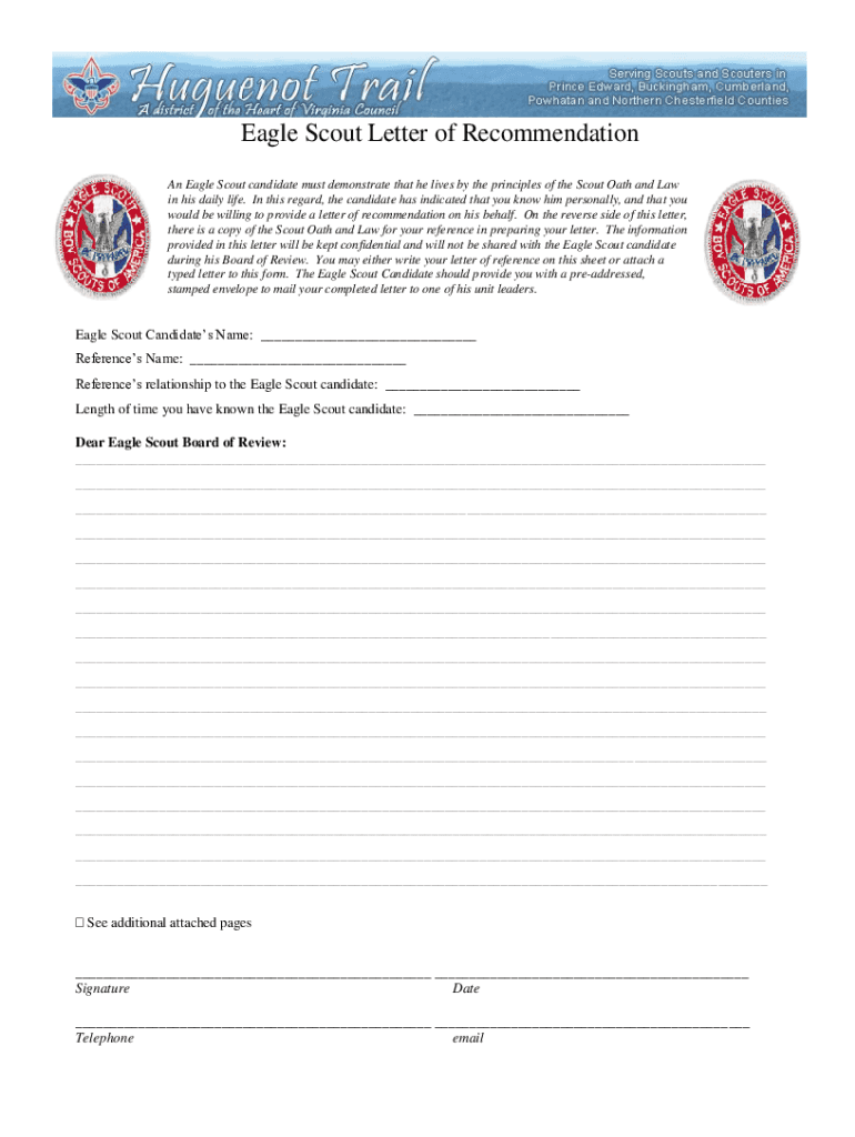 Fillable Online Eagle Scout Reference Letter Template Fax Email Print ...