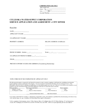 Fillable Online CULLEOKA WATER SUPPLY CORPORATION SERVICE ... Fax Email ...