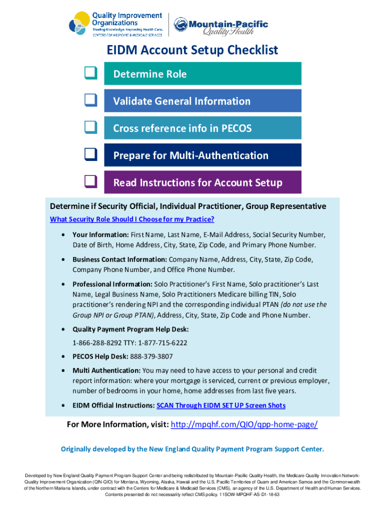 Fillable Online EIDM Account Setup Checklist - Mountain-Pacific Quality ...