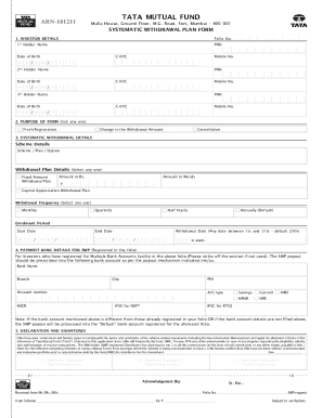 Fillable Online SySTeMATic wiThDrAwAL pLAN ForM - Tata Mutual Fund Fax Email Print - pdfFiller